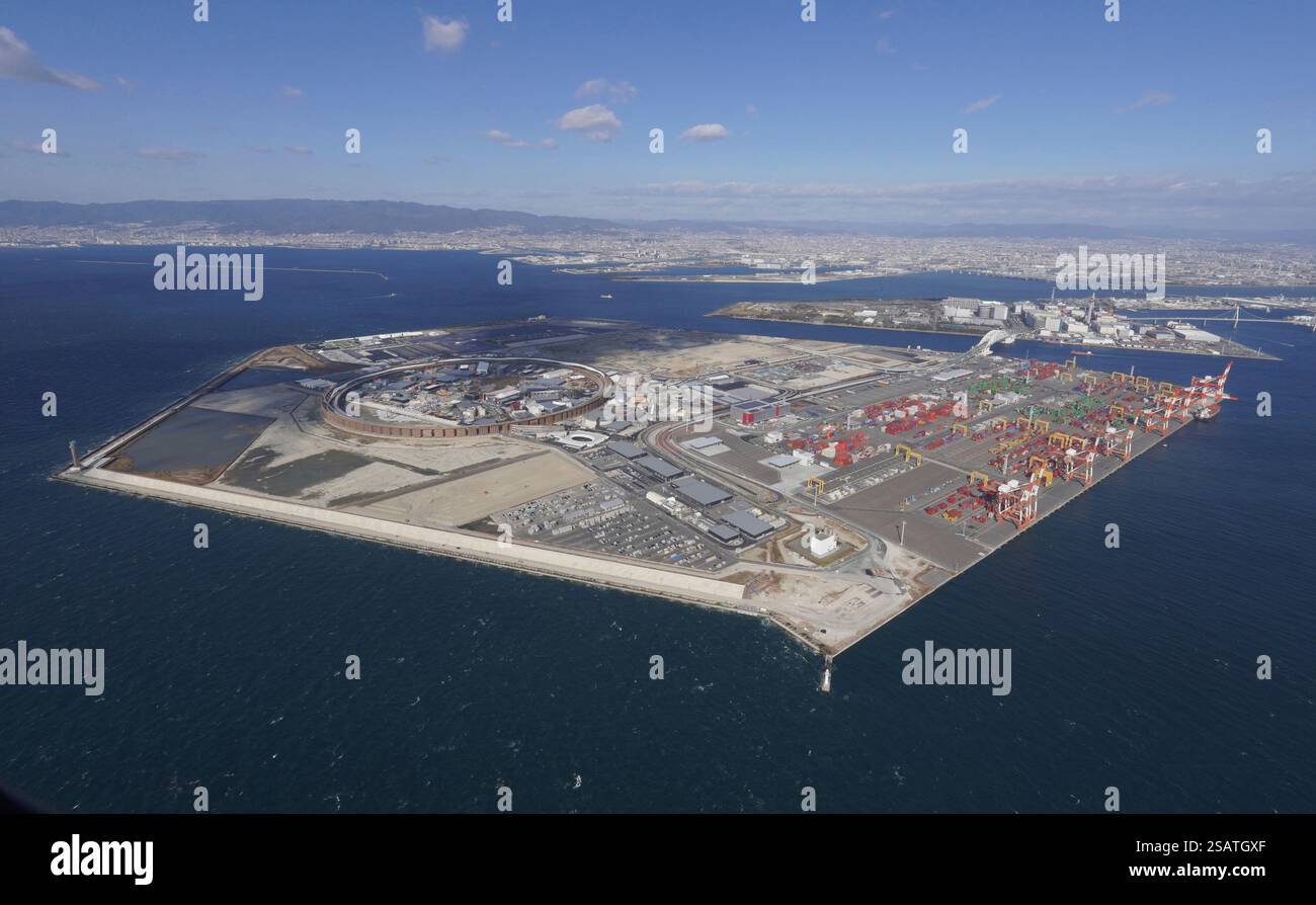An aerial photo shows an artificial island Yumeshima in Osaka City on ...