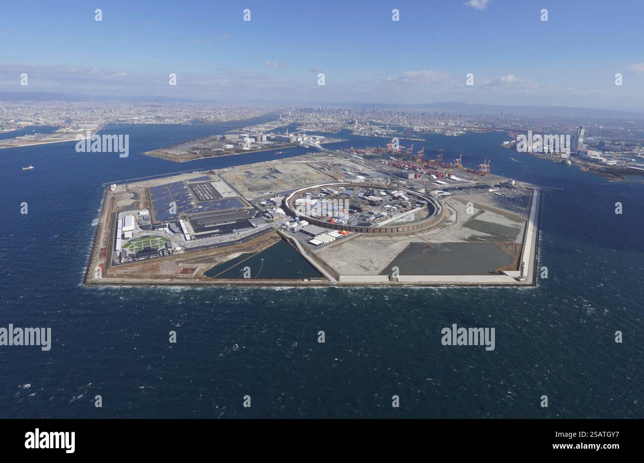 An aerial photo shows an artificial island Yumeshima in Osaka City on ...