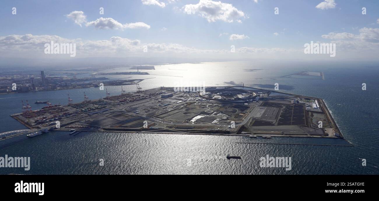 An aerial photo shows an artificial island Yumeshima in Osaka City on ...