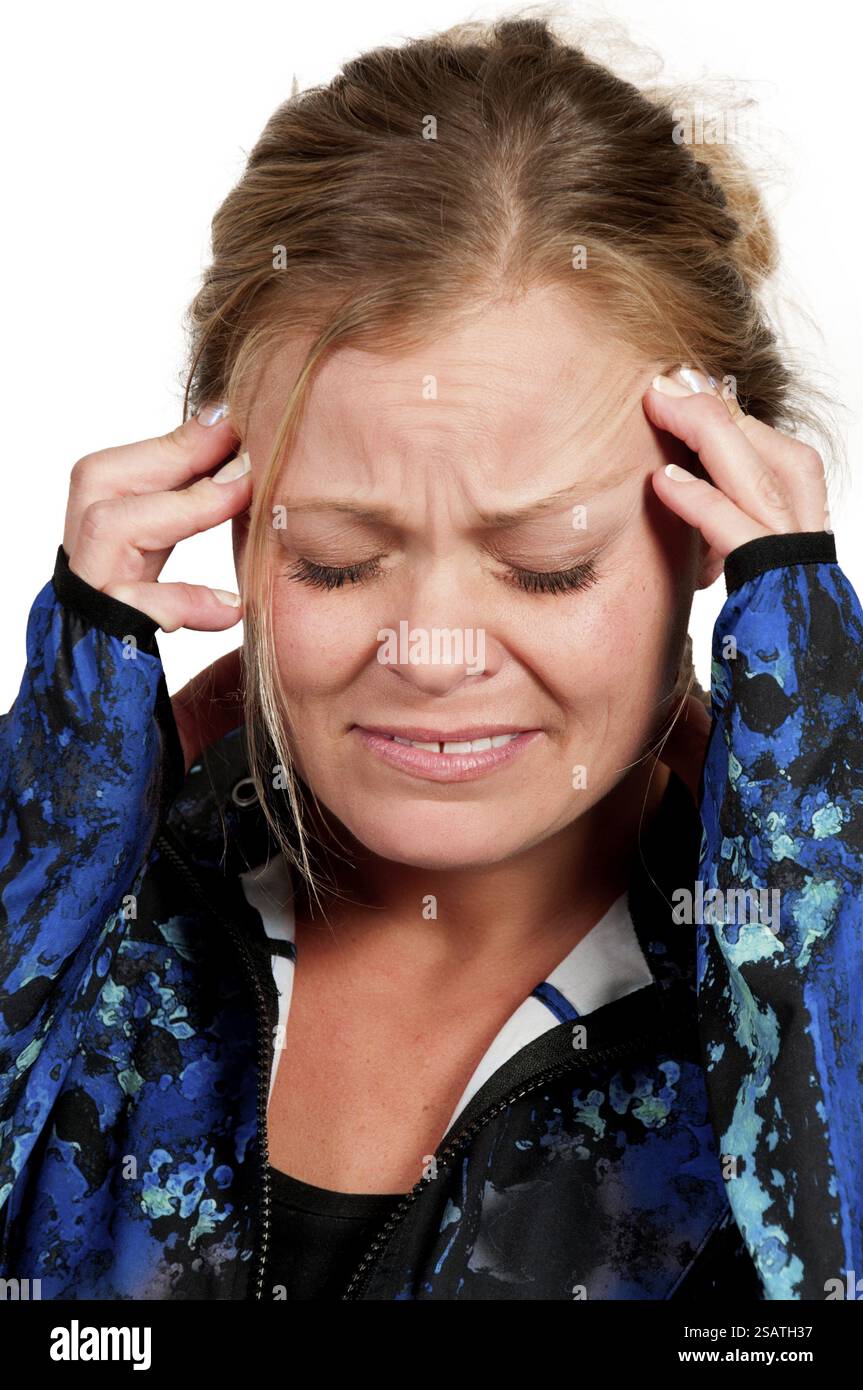 Beautiful woman with a painful pounding headache Stock Photo - Alamy