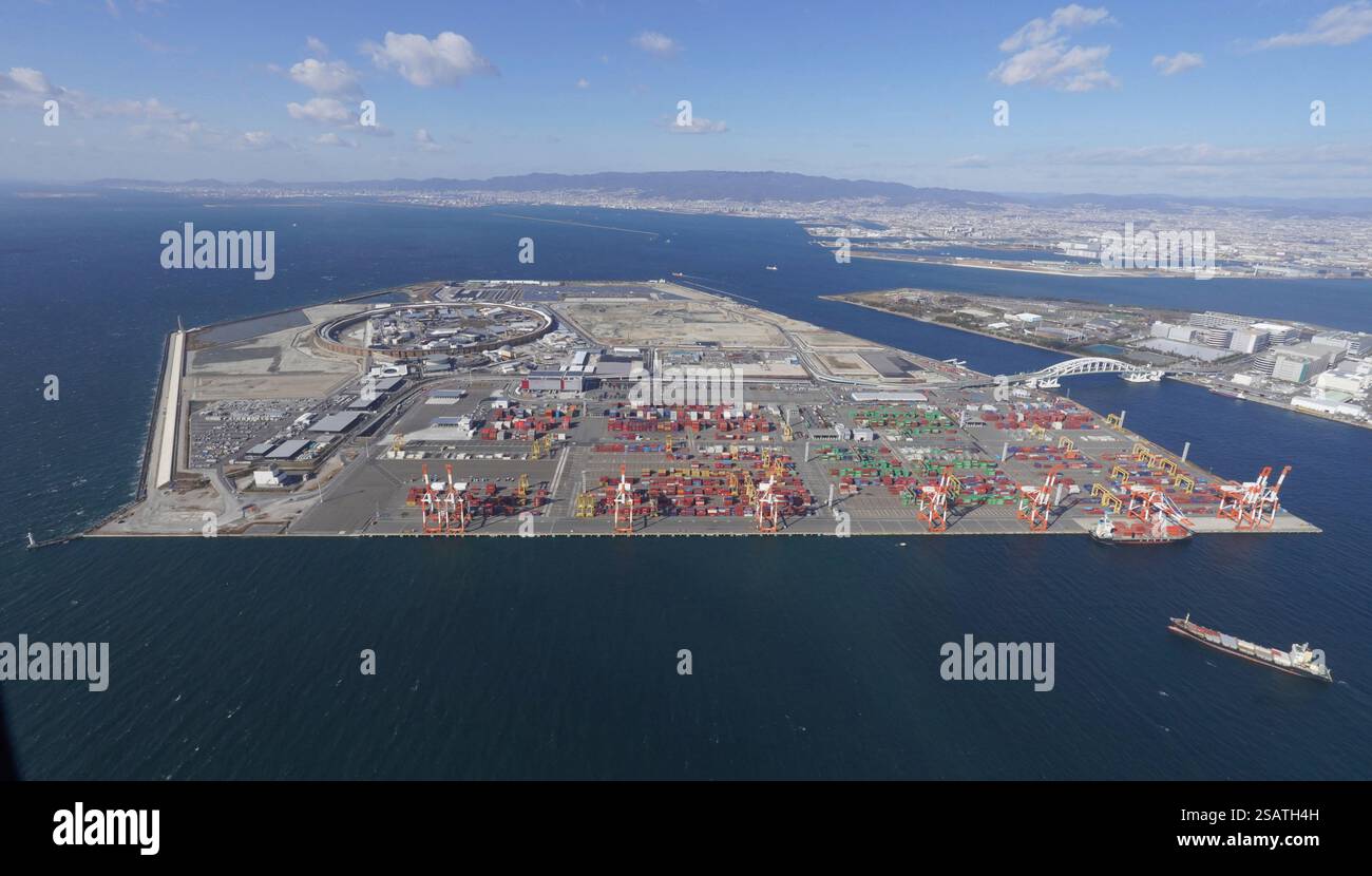 An aerial photo shows an artificial island Yumeshima in Osaka City on ...