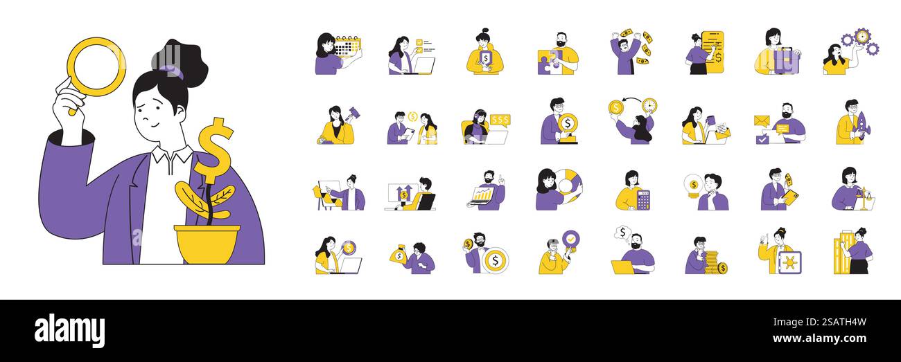 Business concept with character situations mega set in flat web design. Bundle of scenes people ...