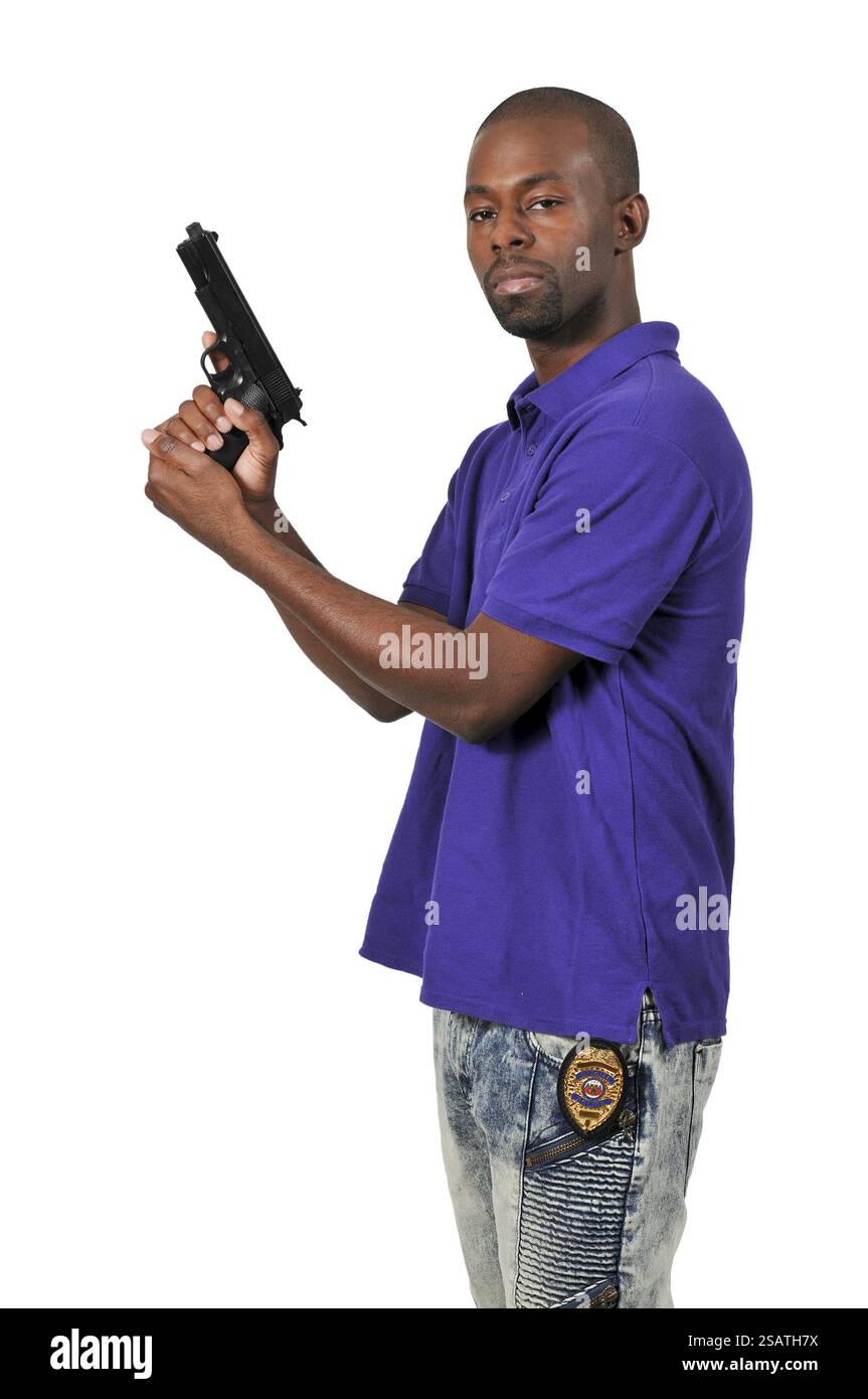 Police detective man on the job with a gun Stock Photo - Alamy