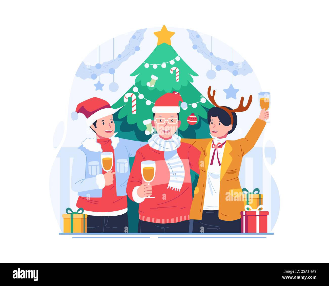 Woman present tree holiday Cut Out Stock Images & Pictures - Alamy