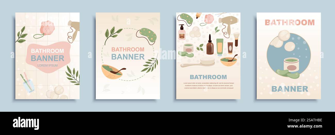 Bathroom cover brochure set in flat design. Poster templates with ...