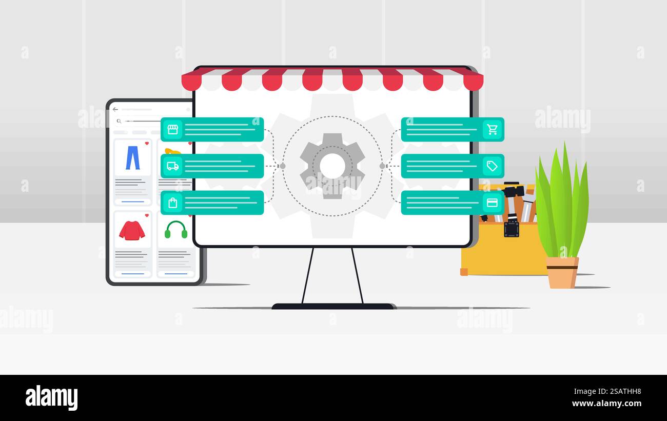 E Commerce Multiple Service. Web and mobile e commerce vector ...