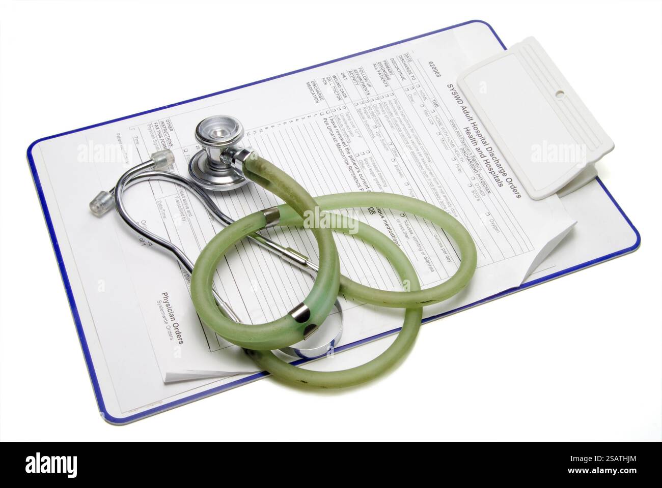 Medical discharge papers with a doctors stethoscope Stock Photo - Alamy