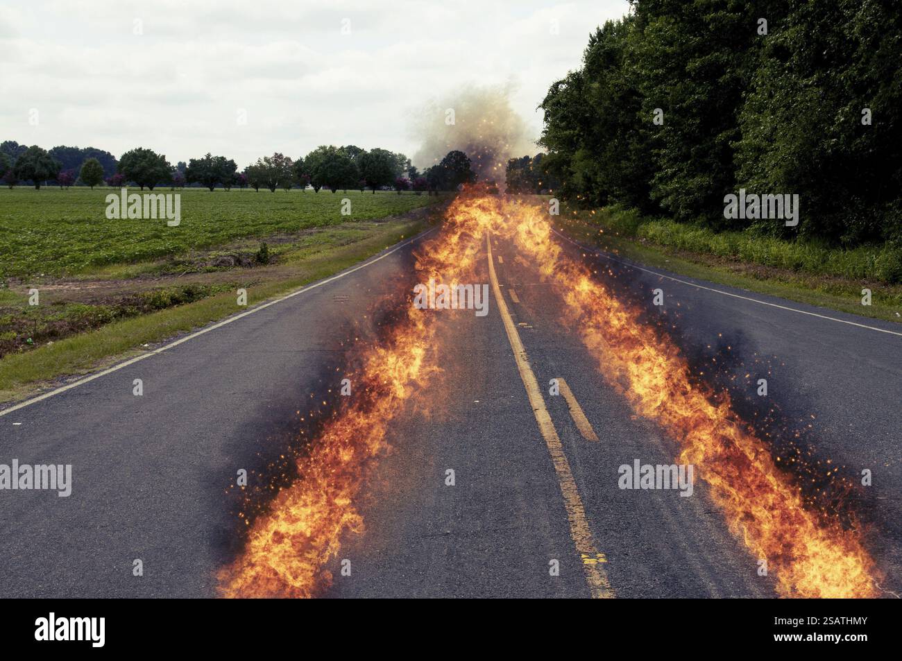 On fire path of a fast car Stock Photo - Alamy