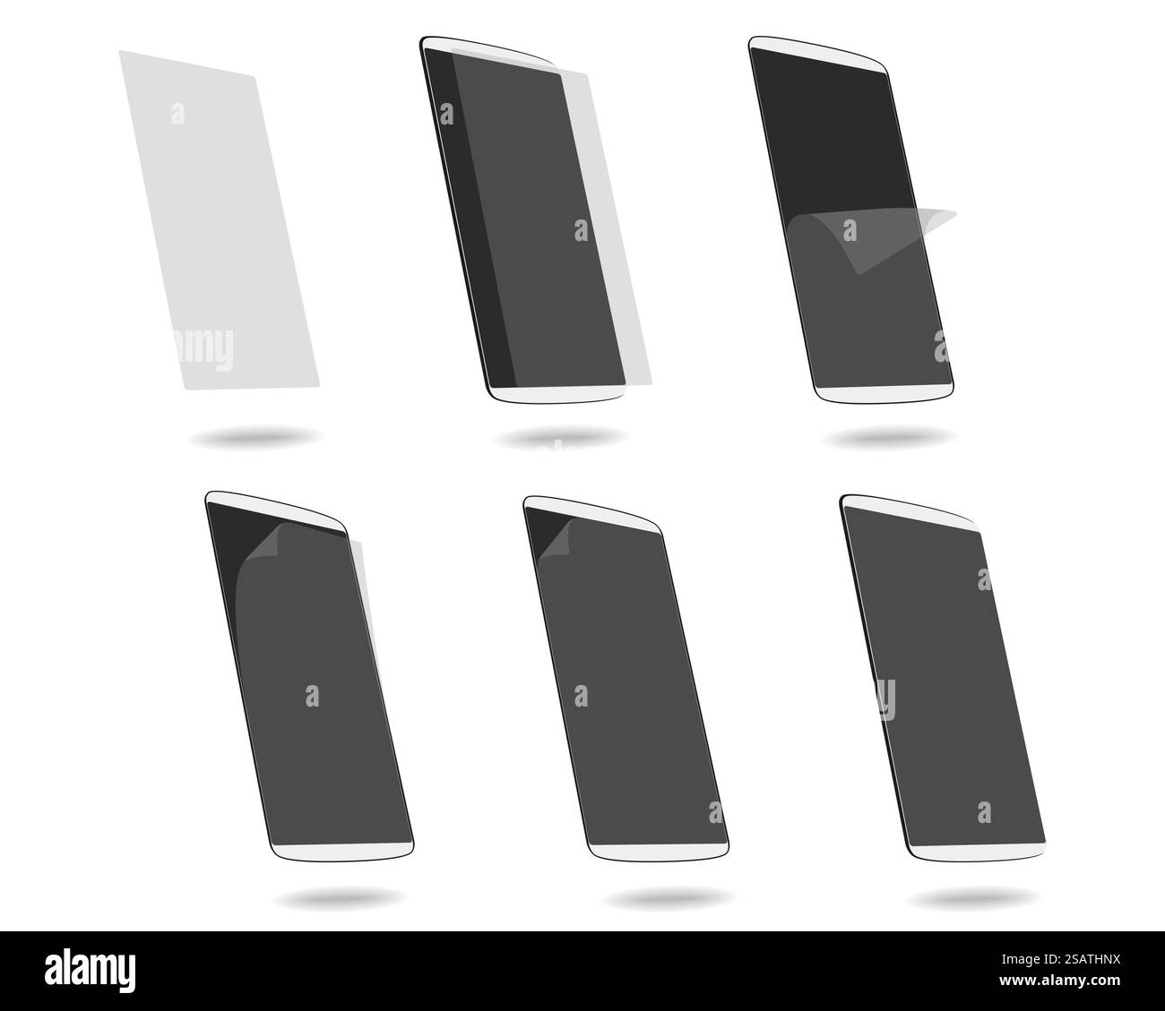 White smart phones protection film on screen set different angles ...