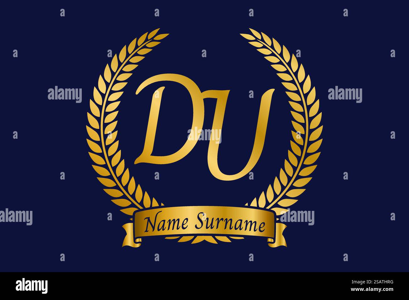 Initial letter D and U, DU monogram logo design with laurel wreath ...