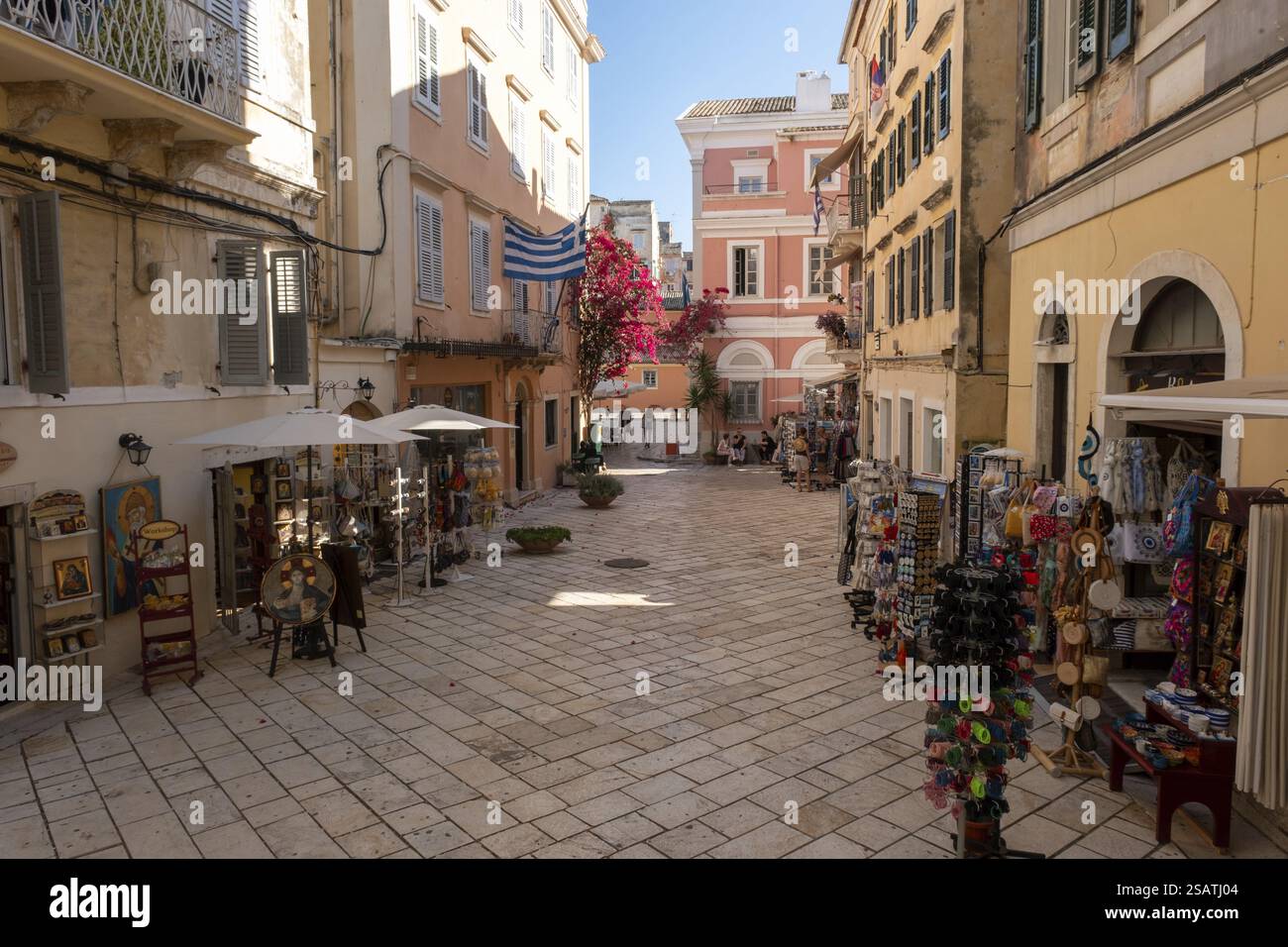 A street scene in Corfu Town on the Greek island of Corfu in the Ionian ...