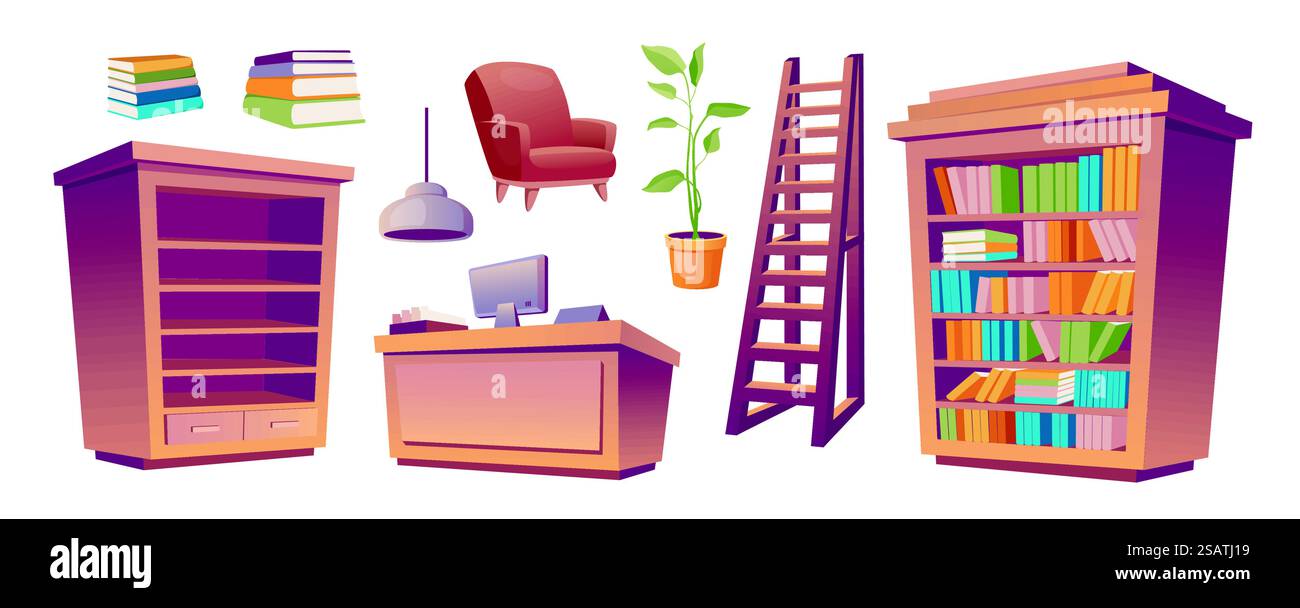 Library furniture mega set in cartoon graphic design. Bundle elements ...