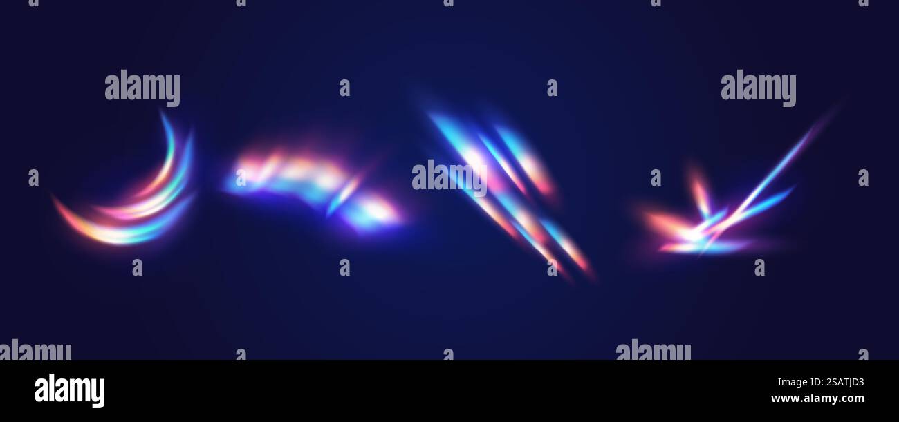 Abstract rainbow light flashes realistic vector illustration set ...
