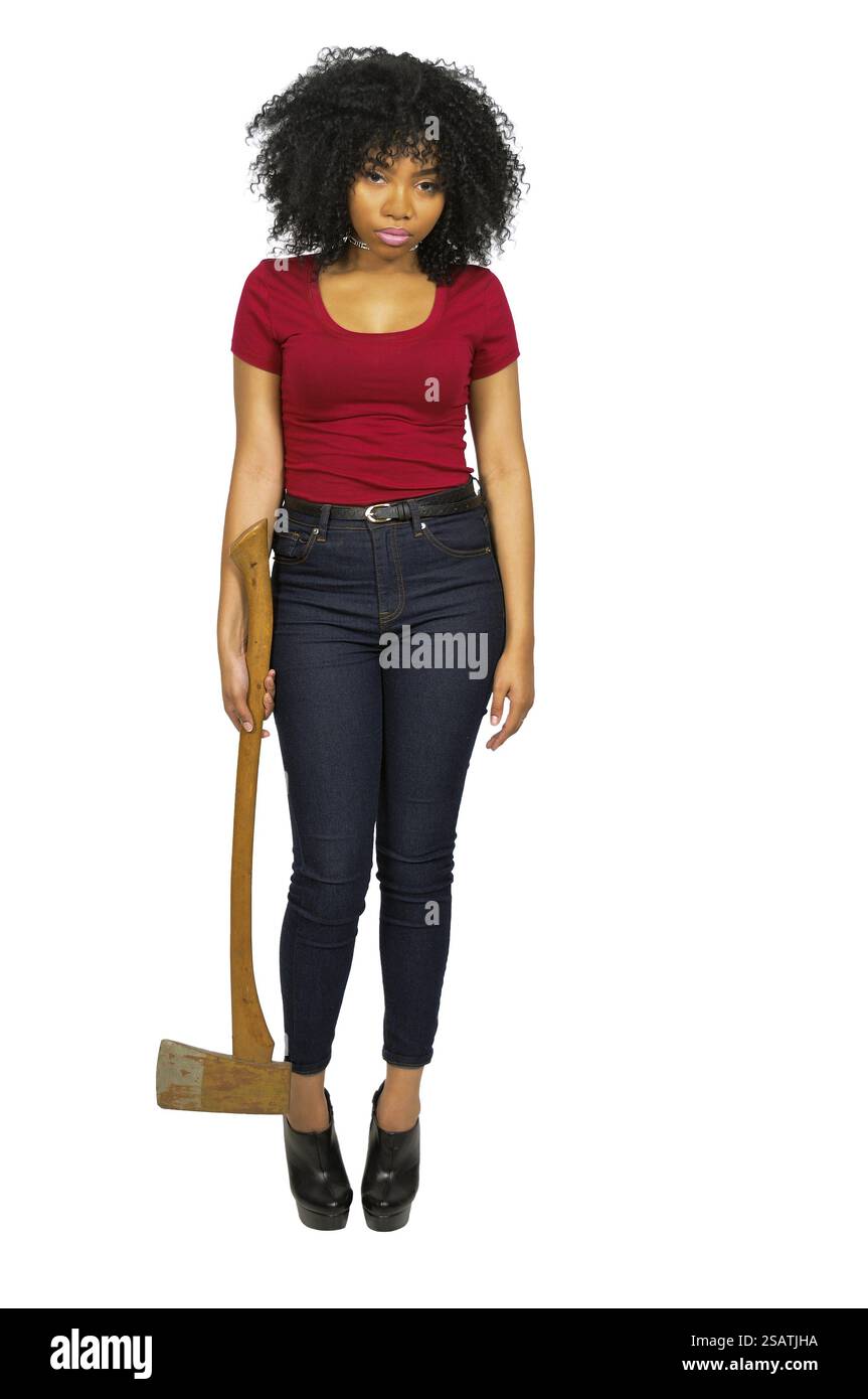 Beautiful possessed woman in a trance holding an axe Stock Photo - Alamy