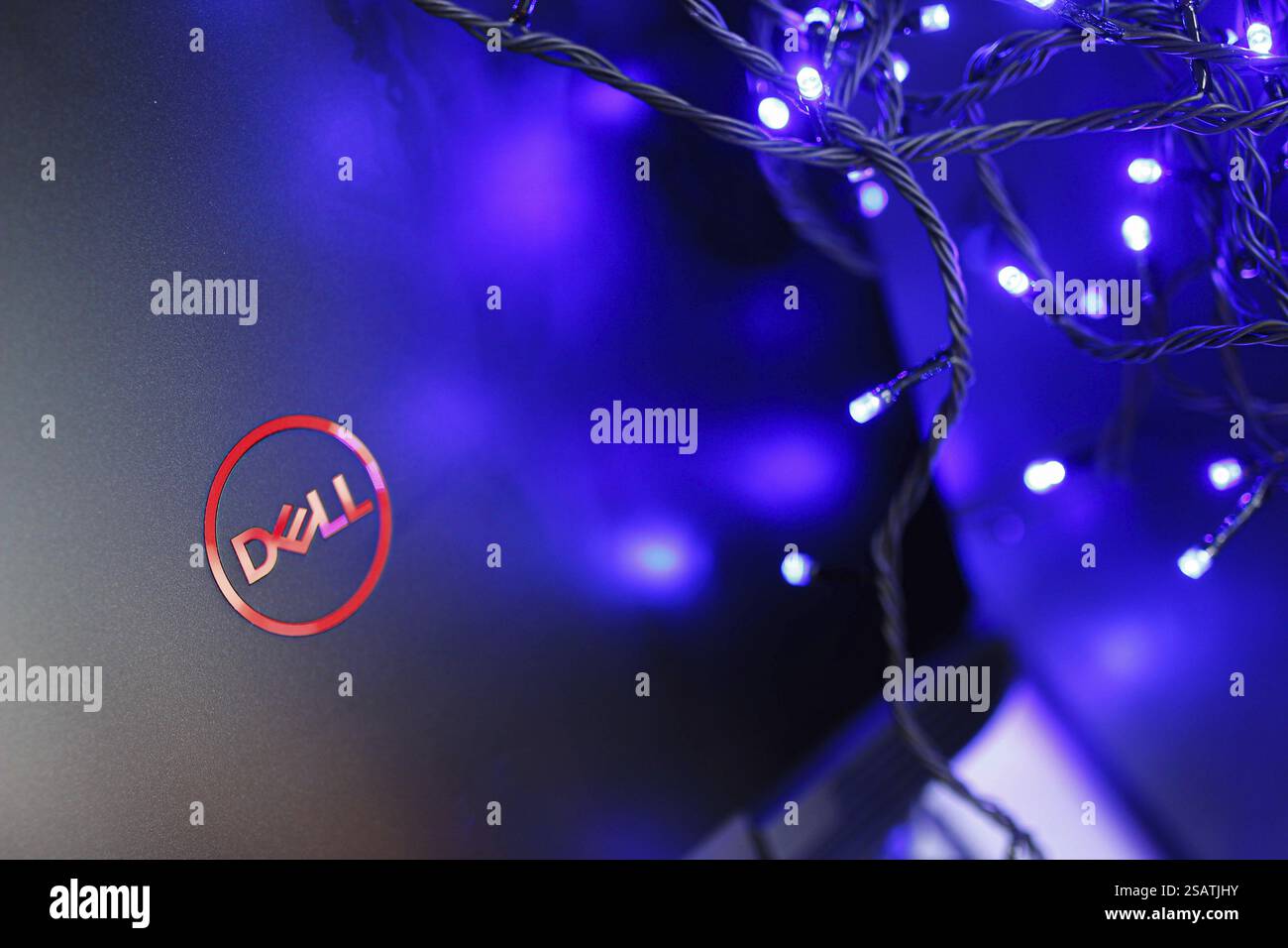 Purple lights create contrast around the Dell logo on black Stock Photo ...