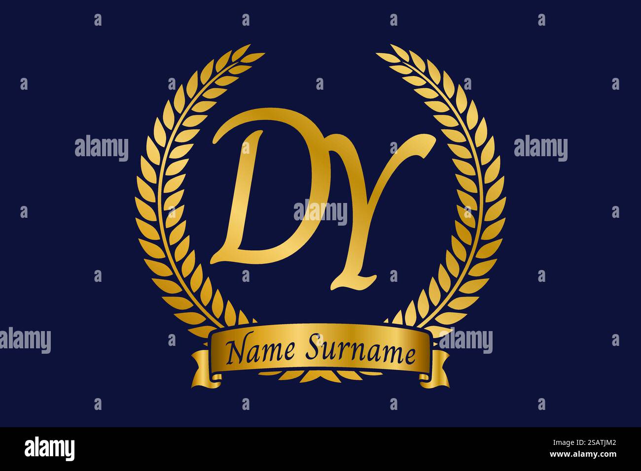 Initial letter D and Y, DY monogram logo design with laurel wreath. Luxury golden emblem with ...