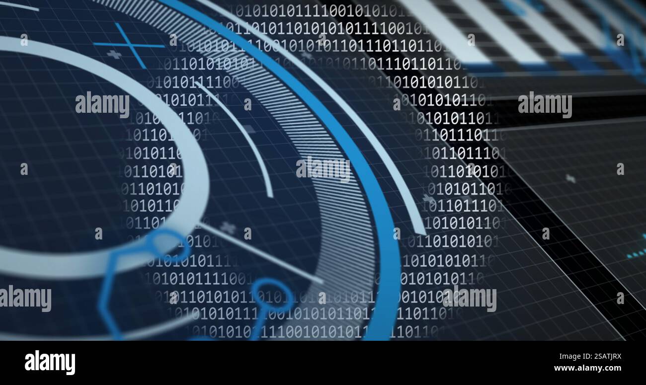 Image of scope scanning and diagrams on black background. Social media ...