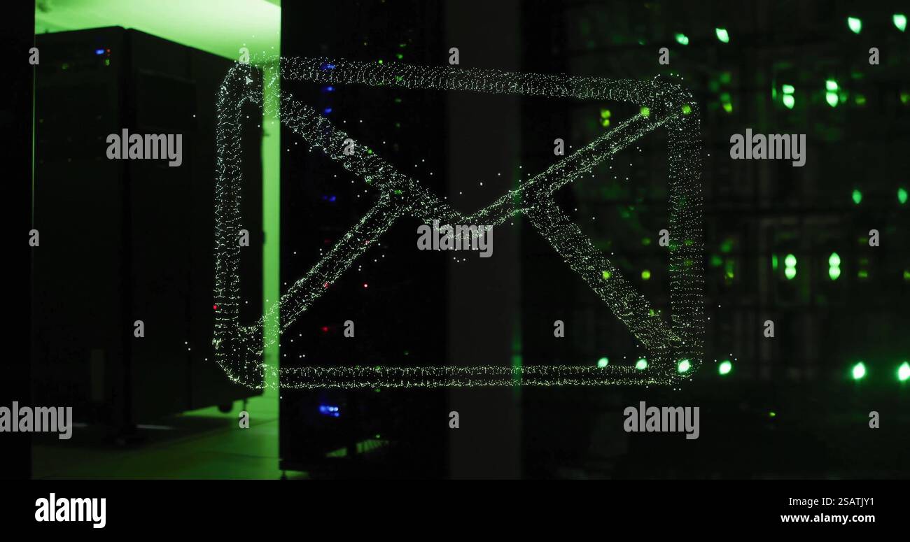 Image of mail icon and digital data processing over computer servers ...