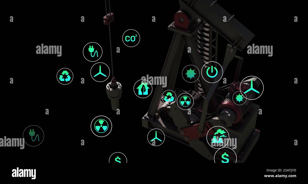 Image of eco icons and data processing over oil rig Stock Photo - Alamy