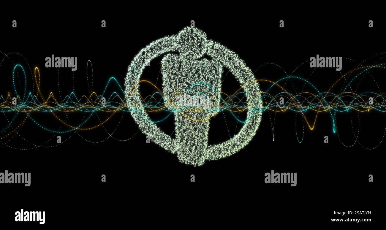 Image of media icon and dna strands on black background Stock Photo - Alamy