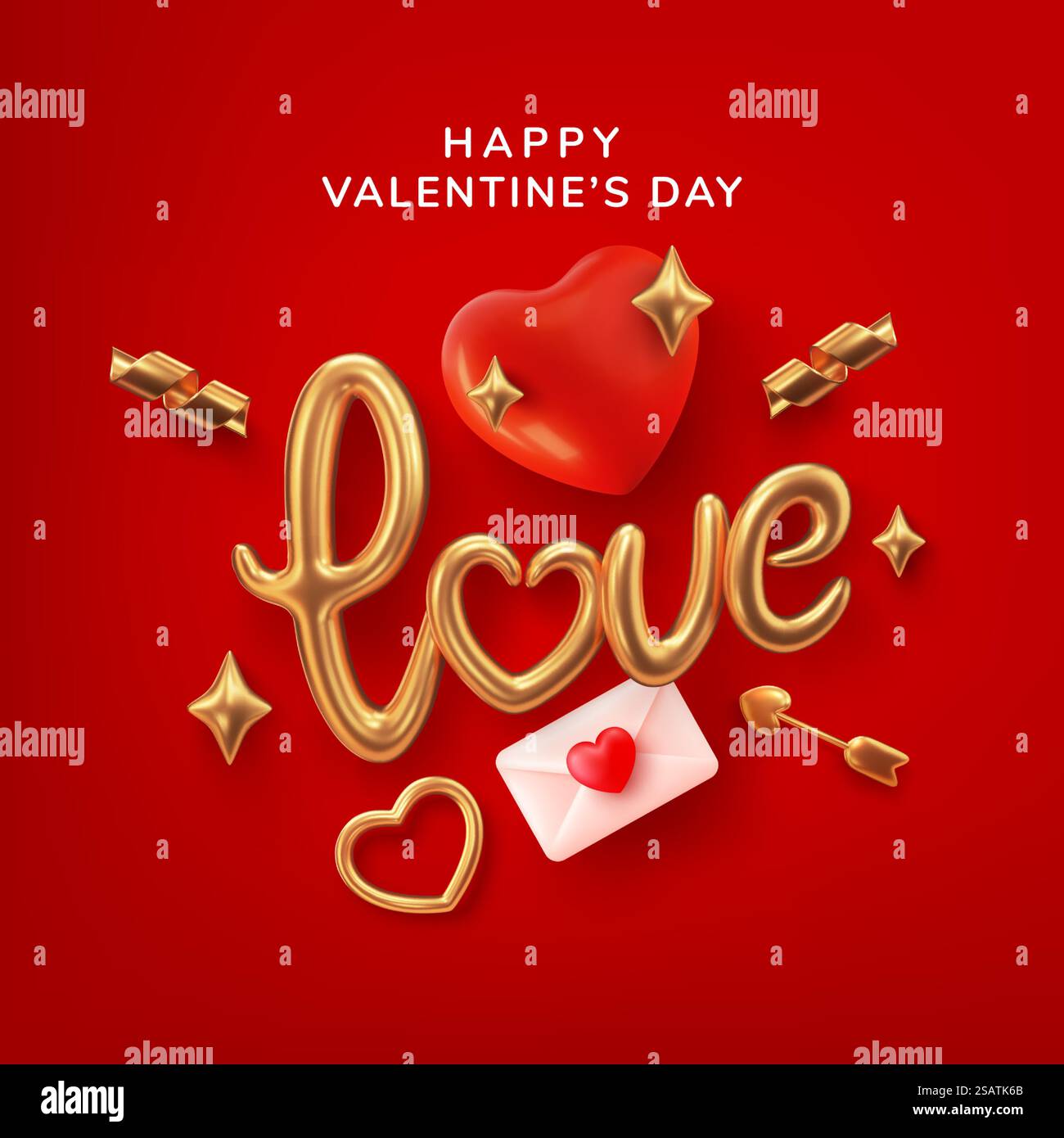 Golden Love lettering and calligraphy with cute heart,ribbon,arrow and ...