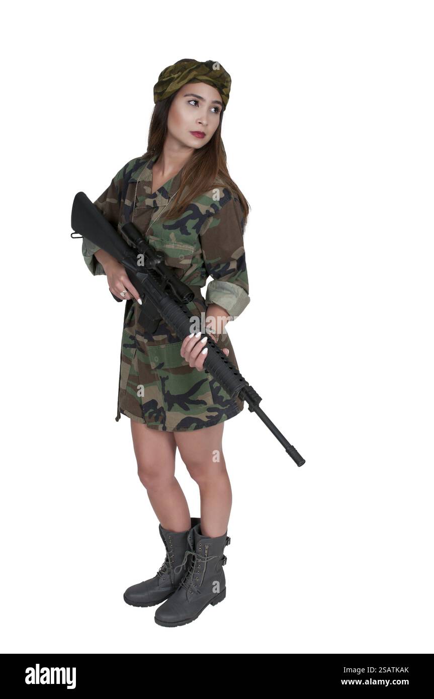 Beautiful young woman soldier with a M16 rifle Stock Photo - Alamy
