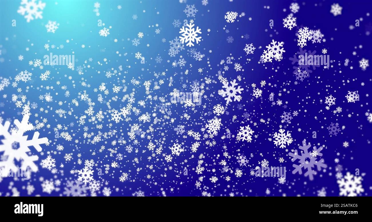Image of snow falling on blue background Stock Photo - Alamy