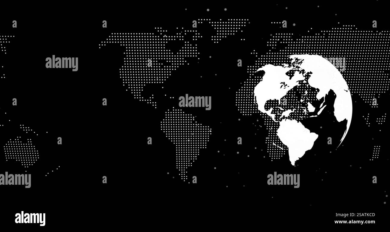 Image of globe spinning over world map. Technology and digital ...