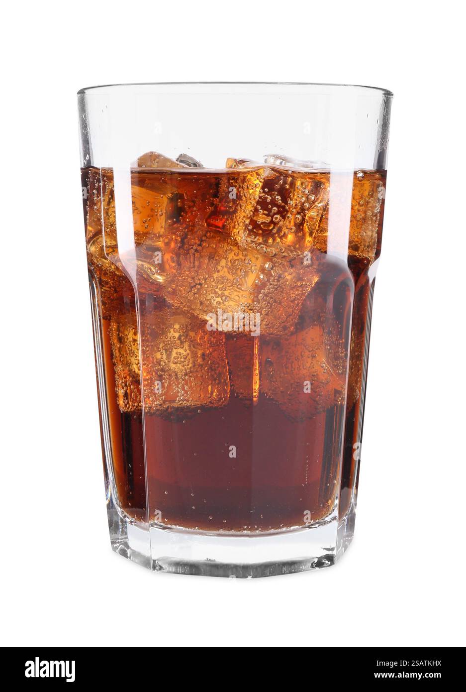 Sweet soda water with ice cubes in glass isolated on white Stock Photo ...