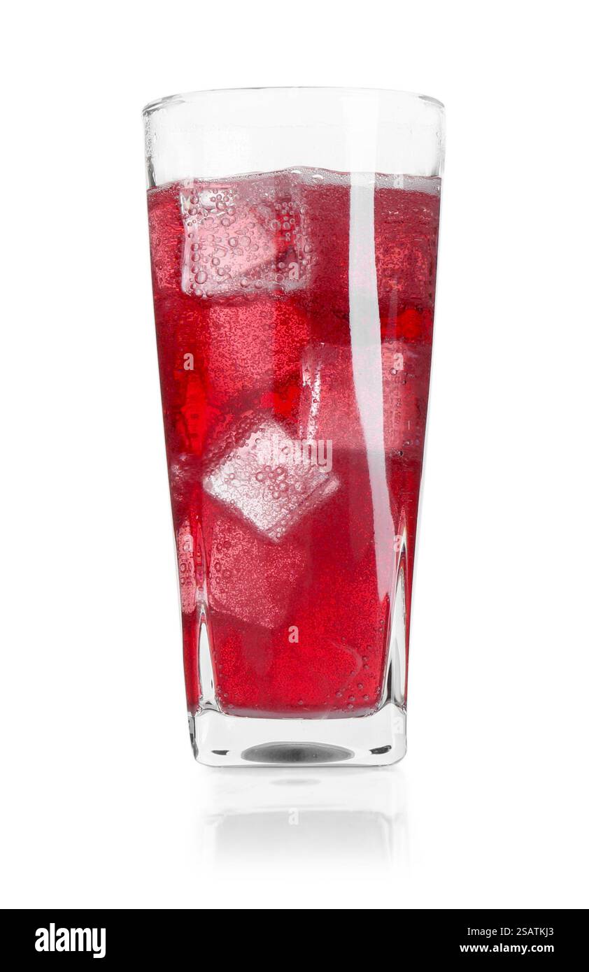 Sweet soda water with ice cubes in glass isolated on white Stock Photo ...