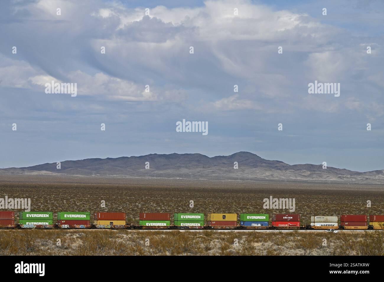 Goods train along Route 66, Mohave Valley, California, USA, North ...