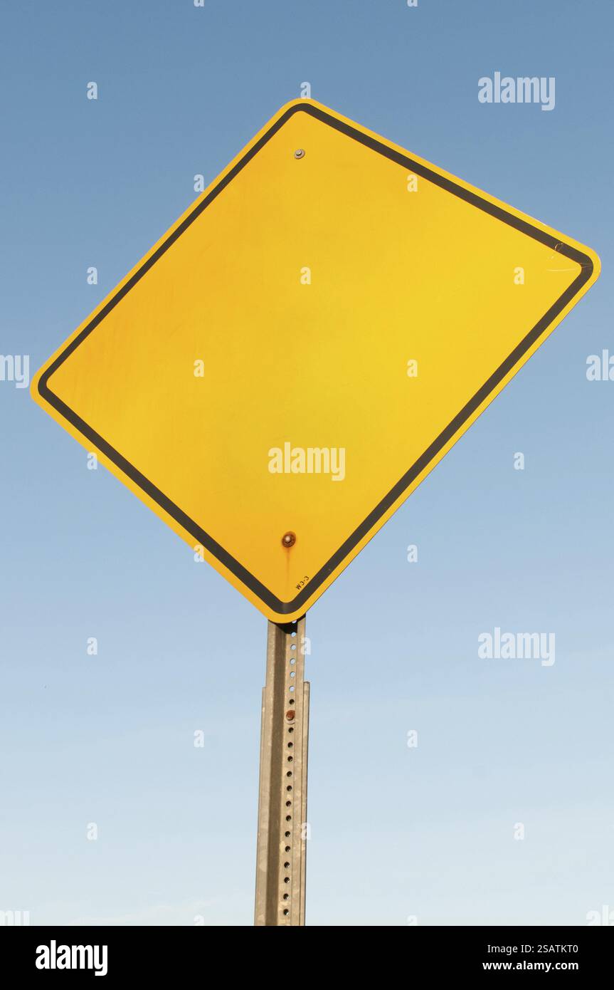 Blank caution yellow warning type American road sign Stock Photo - Alamy