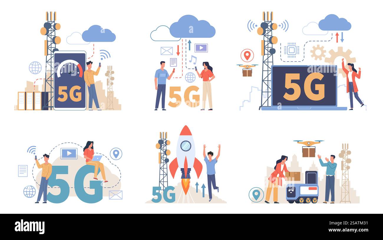 People using 5g. Users of network options, urban wireless technologies ...