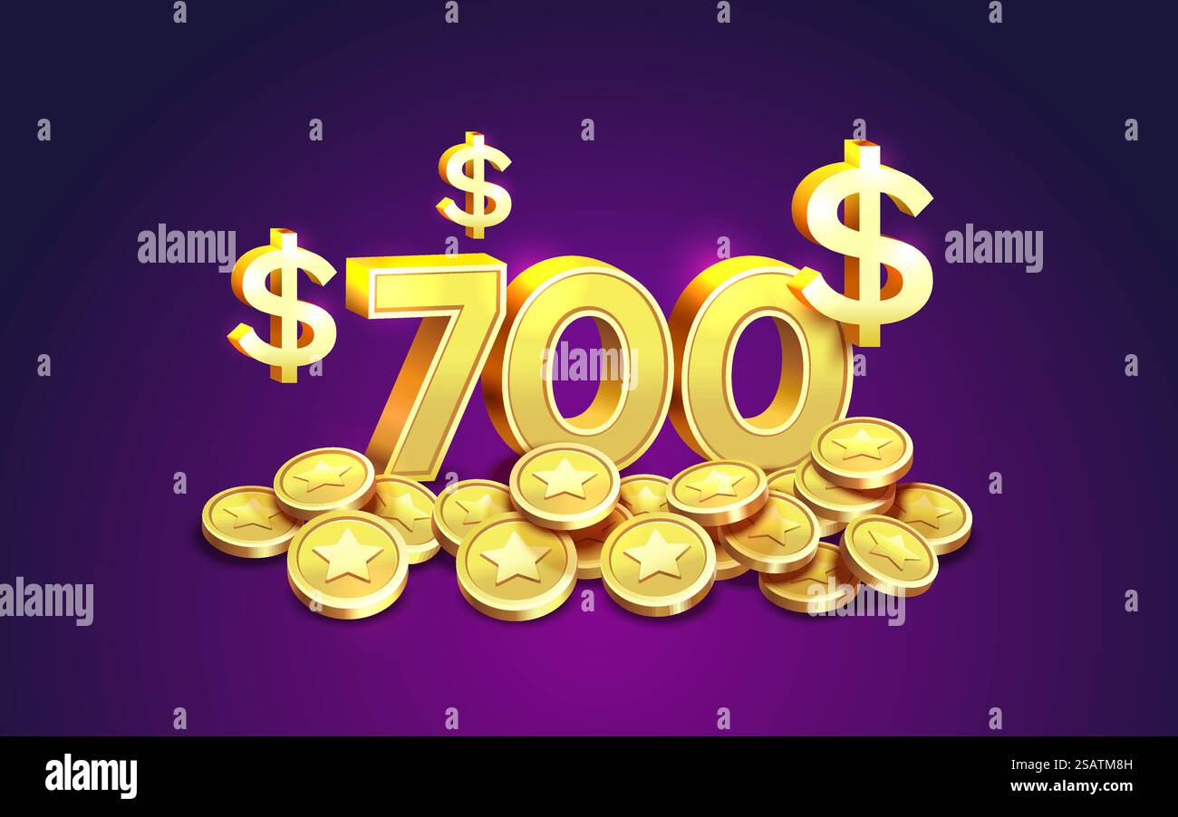 Cash back 700 dollar percentage golden coins hi-res stock photography ...