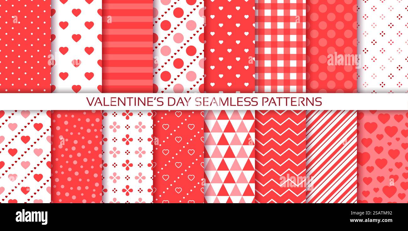 Valentine seamless pattern. Red backgrounds. Cute textures with hearts ...