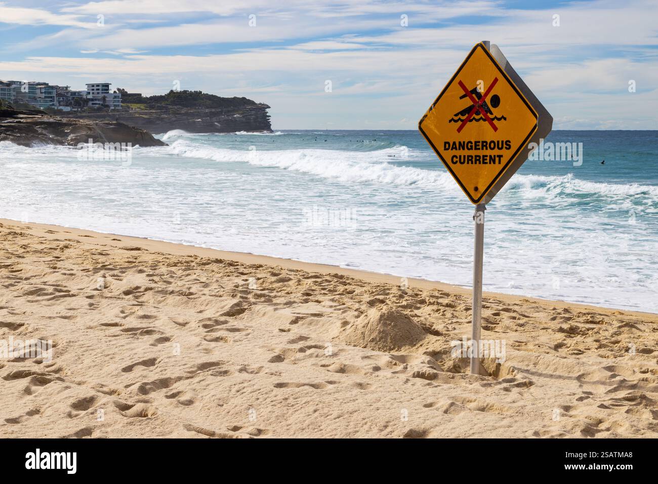 A "dangerous current" warning sign on Bronte Beach, one of the many ...