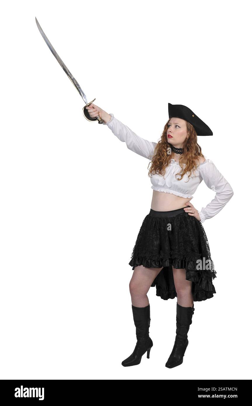 Young beautiful pirate woman with cutlass saber sword Stock Photo - Alamy