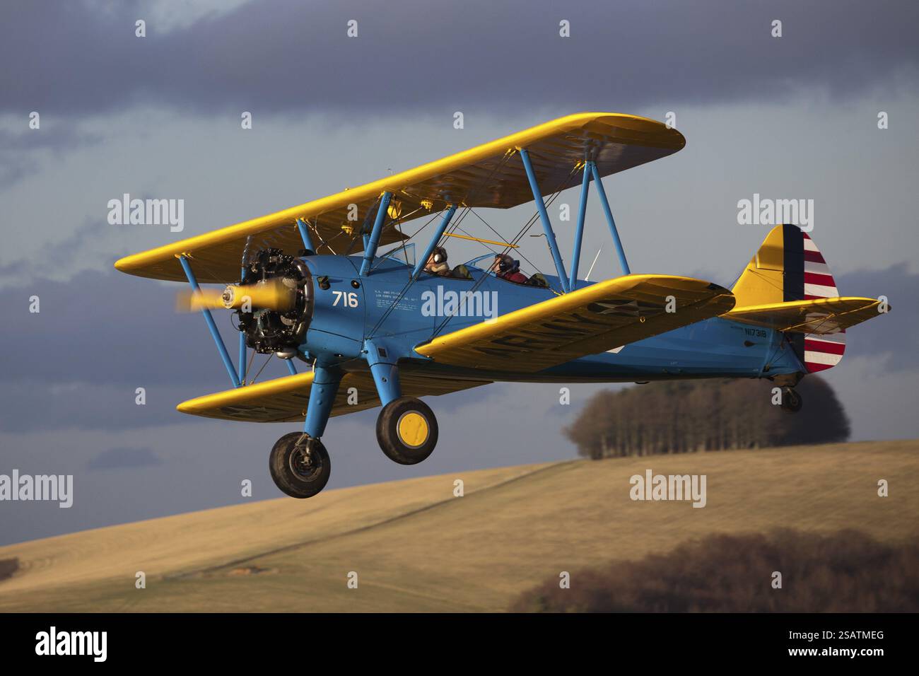Boeing Stearman biplane at Compton-Abbas airfield in Dorset, England ...