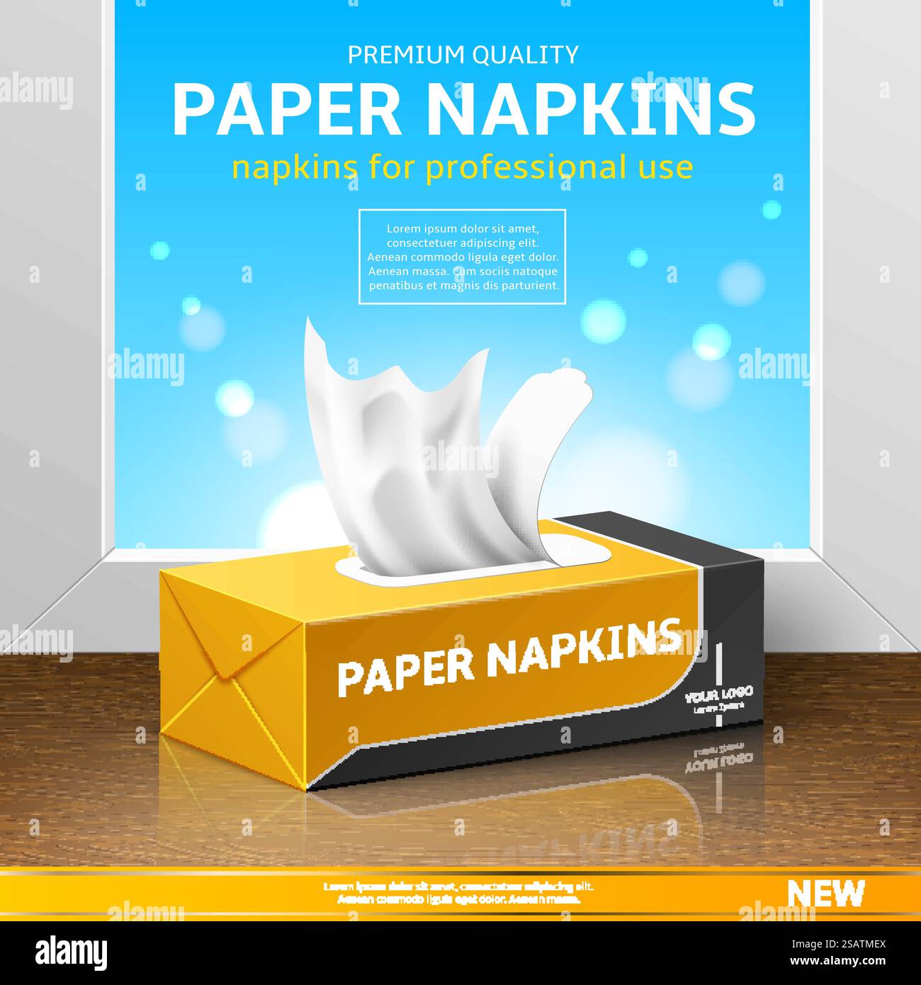Tissue box poster. Realistic dry kitchen napkins, packaging design ...