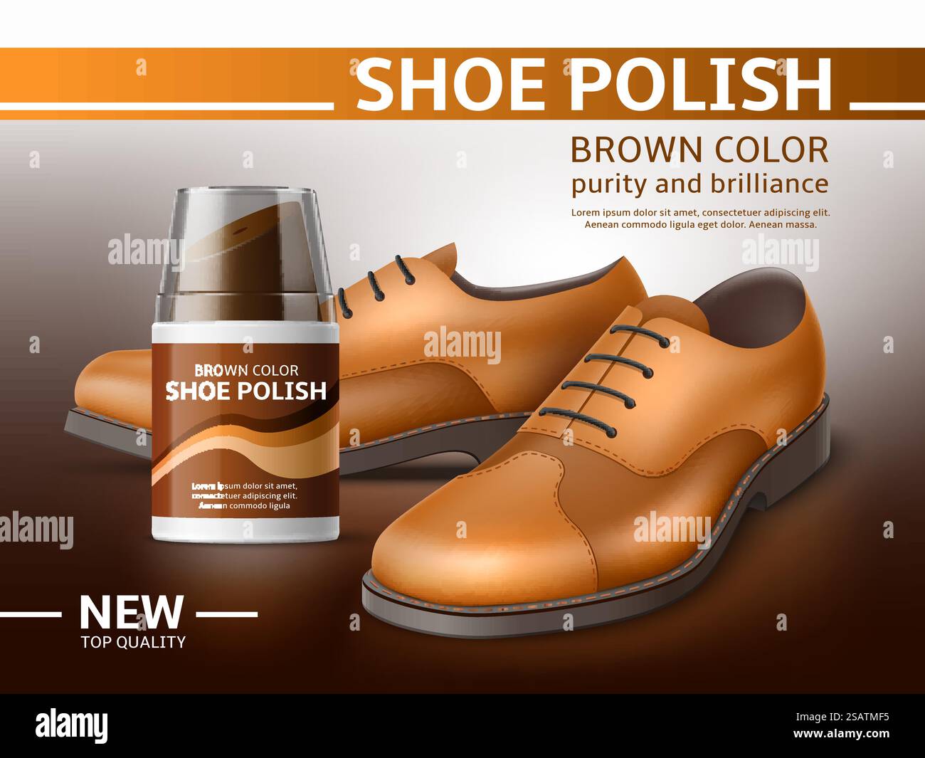 Realistic shoe care poster. Footwear polish cream, brown leather male ...