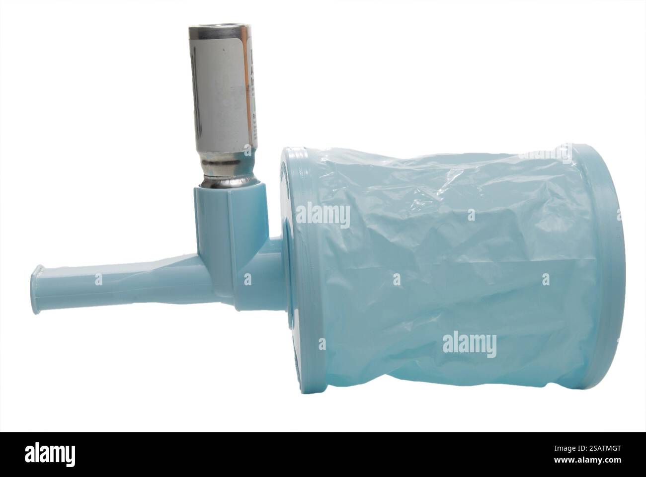 An asthma inhaler extension regulator spacer bag Stock Photo - Alamy