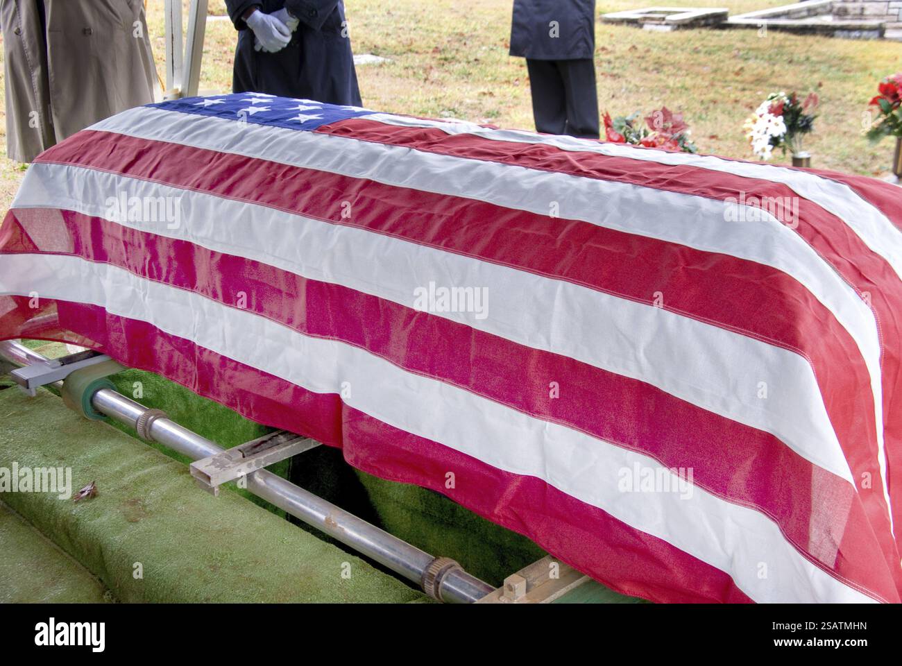 A Flag Draped Coffin at a military funeral Stock Photo - Alamy