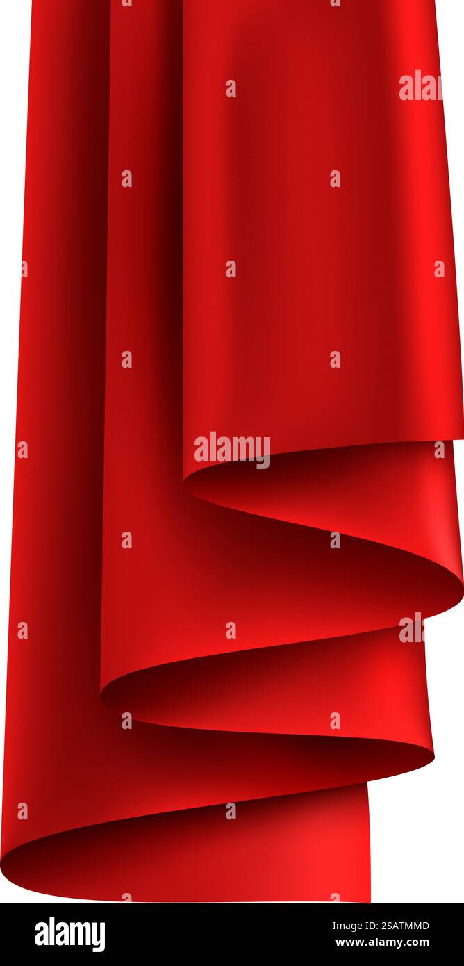 Folding cloth. Red realistic textile. Drapery fabric isolated on white ...