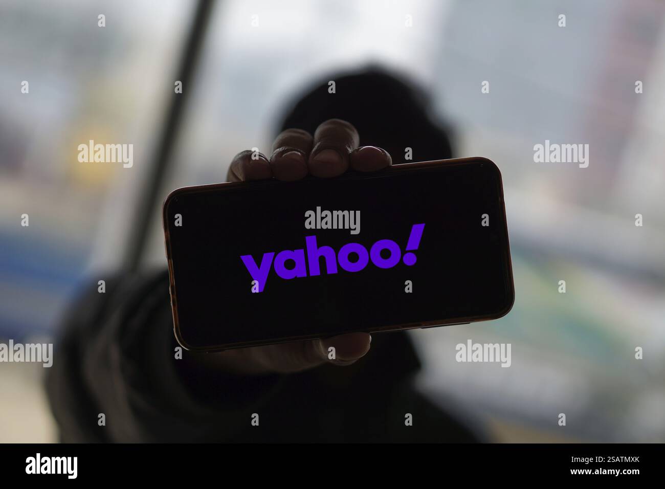 Yahoo logo on phone screen stock image Stock Photo - Alamy