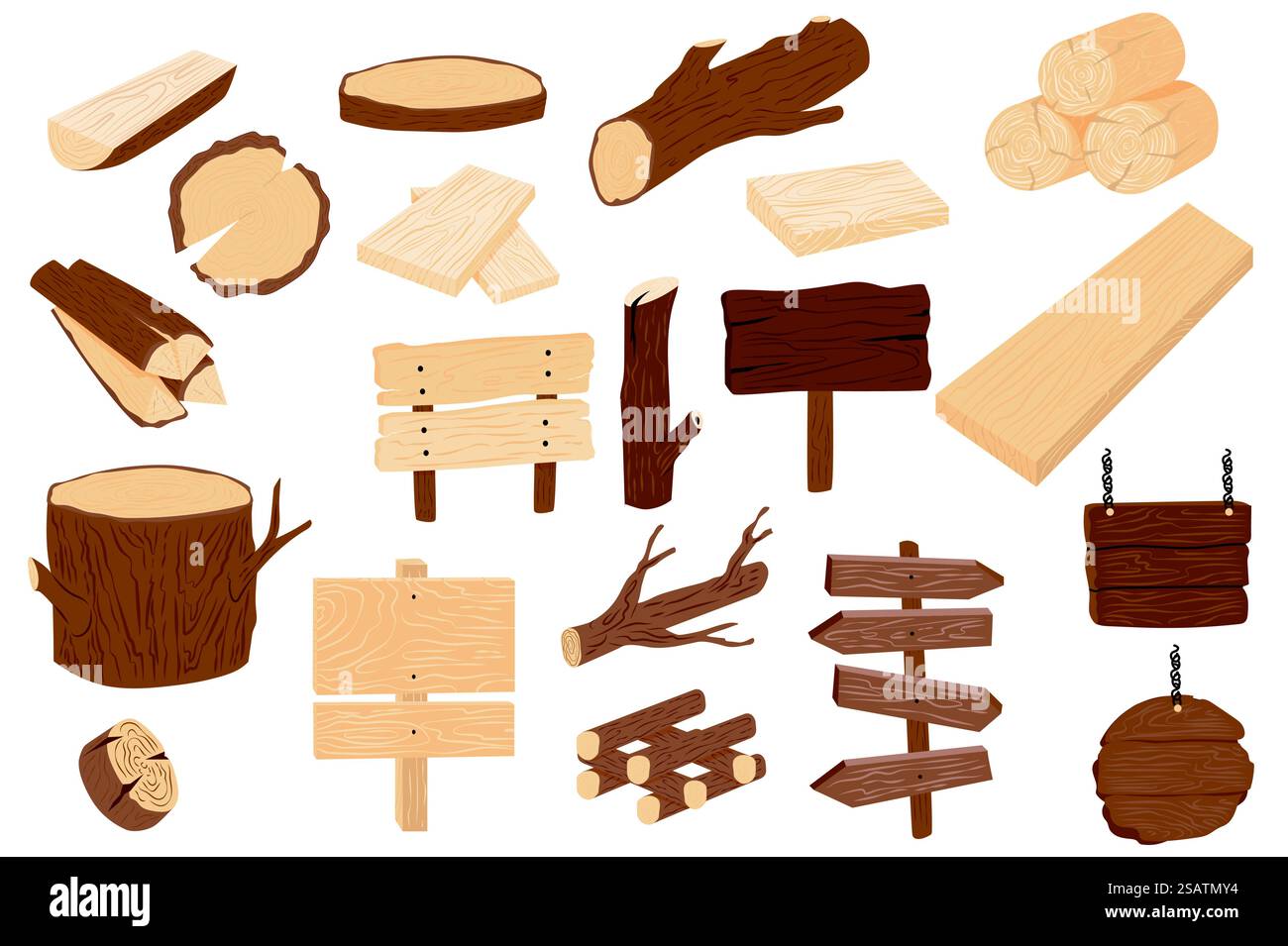 Wood tree logs mega set in flat design. Bundle elements of wooden ...