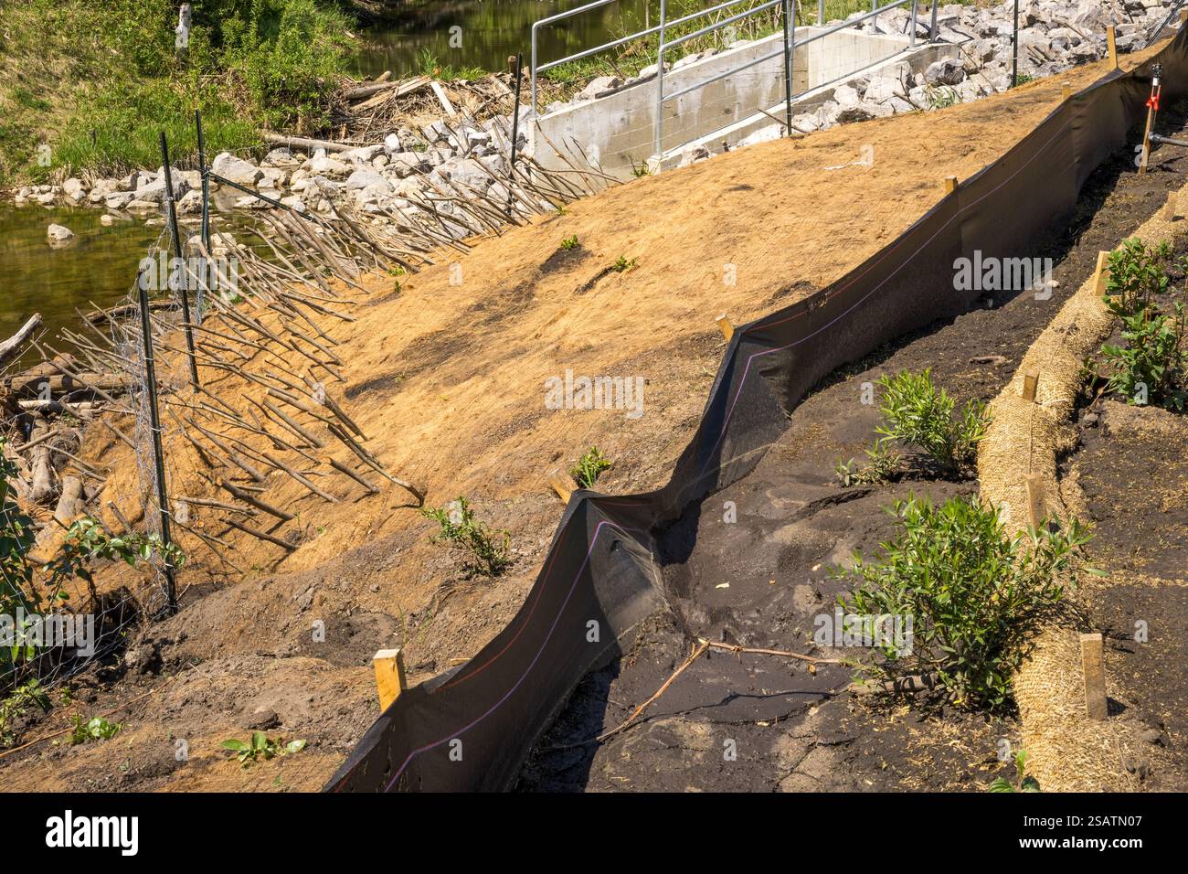 Erosion control elements applied to the slope landscaping project ...