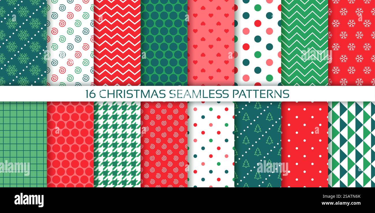 Christmas pattern. Seamless background. Set red green textures. Festive ...