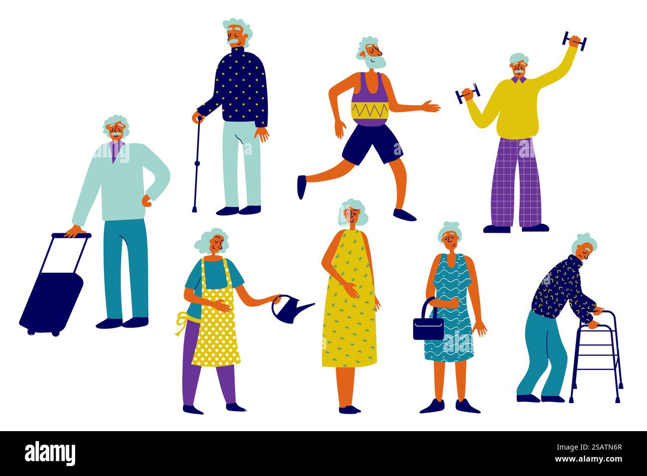 Elderly people set in flat character design for web. Bundle persons of ...