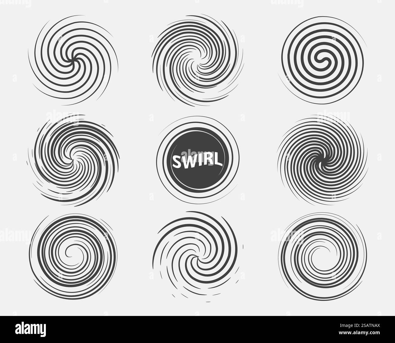 Abstract swirl set dynamic flow black white icon. Vector illustration ...