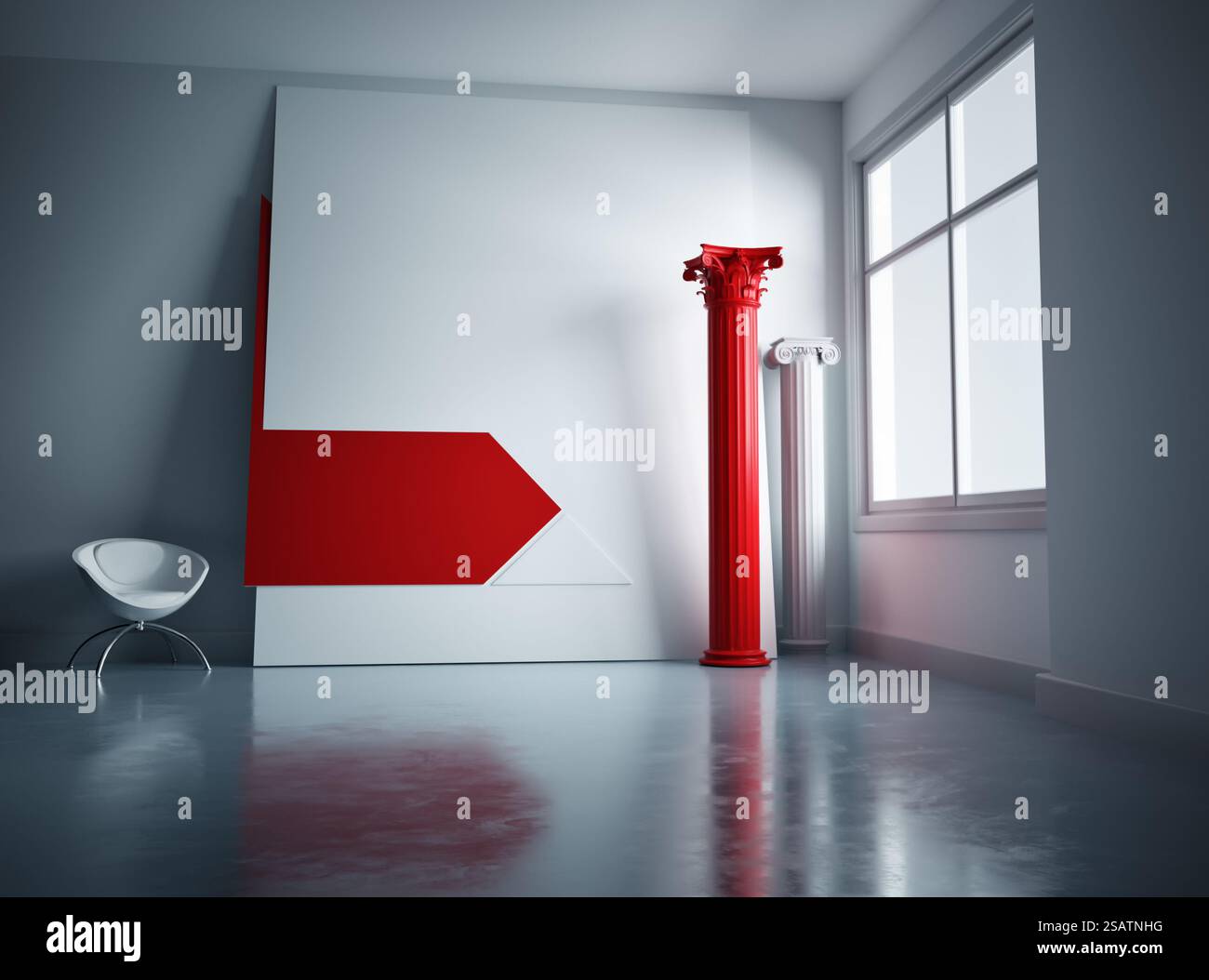 Modern room with a chair and columns. Advertising and interior design ...